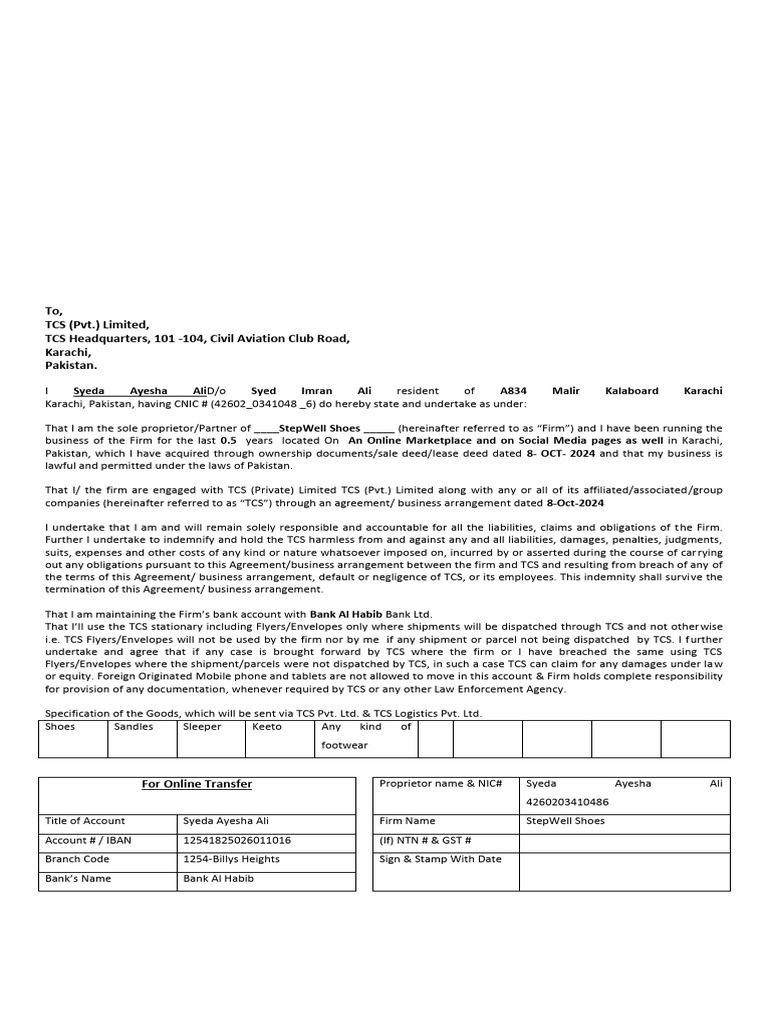 Undertaking On Stamp Paper | PDF
