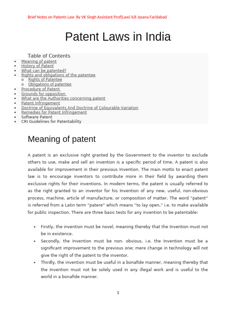 Patent Law Basics | PDF | Patent | Law