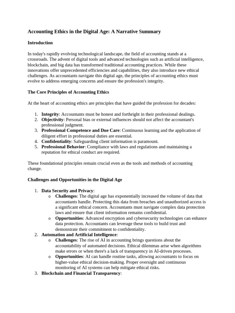 Accounting Ethics in The Digital Age - Narrative | PDF