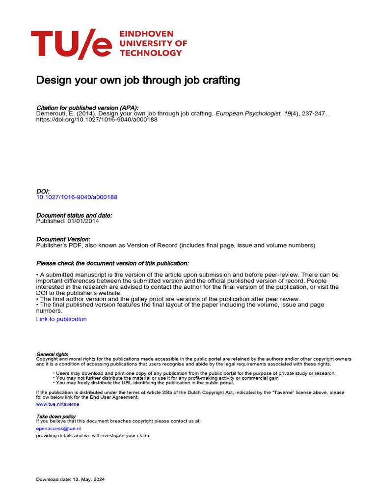 Design Your Own Job Through Job Crafting: WWW - Tue.nl/taverne | PDF