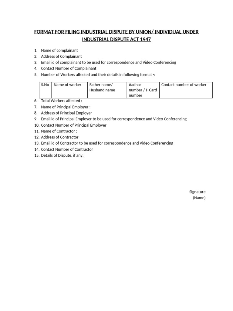 FORMAT FOR FILING INDUSTRIAL DISPUTES | PDF