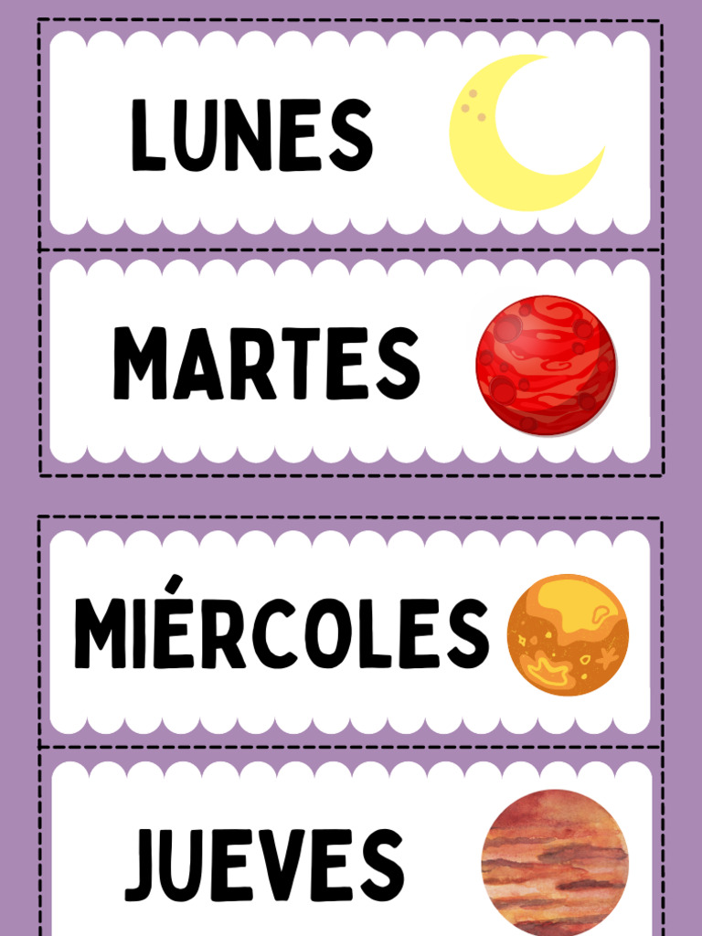 Días de La Semana Vocabulario Flashcards | PDF