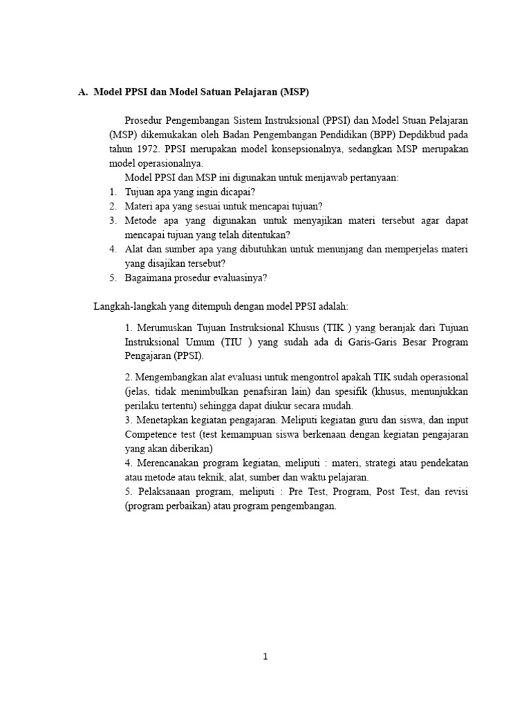 Langkah Model PPSI Dan Model Satuan Pelajaran (MSP) | PDF