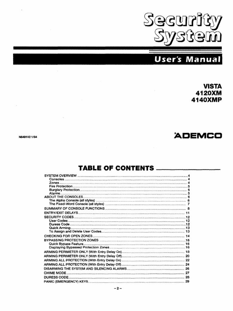 Ademco Vista 4120XM System Manual | PDF