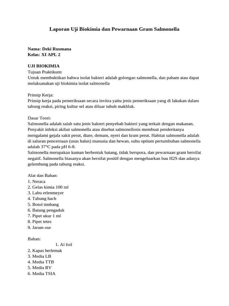 LAPORAN UJI BIOKIMIA DAN PEWARNAAN GRAM Deki Rusmana | PDF