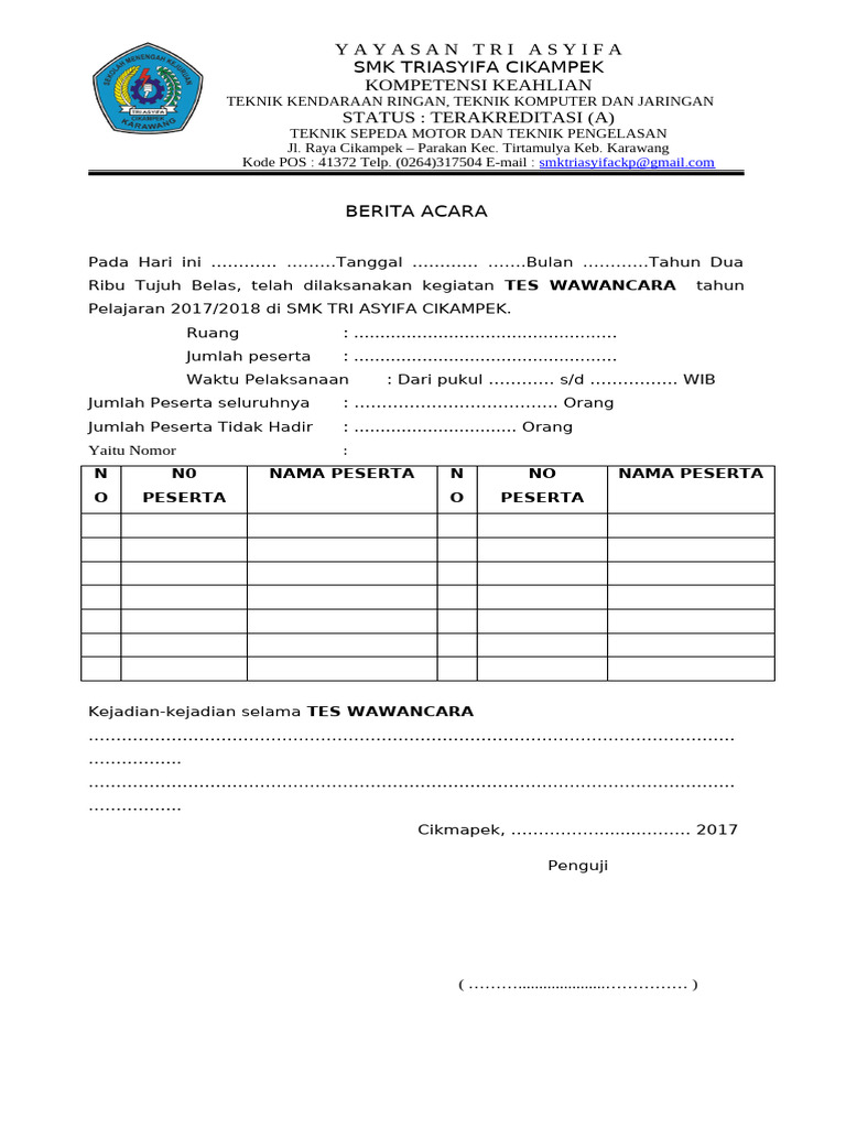 Berita Acara - Try Out | PDF