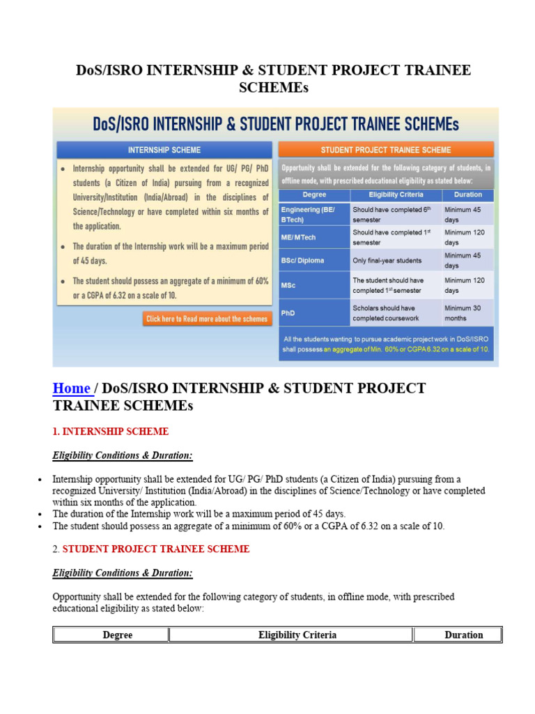 ISRO Internship & Project Trainee Guide | PDF