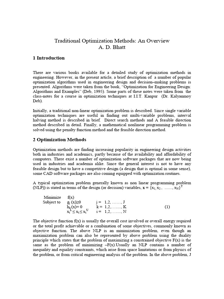 An Overview of Traditional Optimization Methods - Truncated | PDF ...