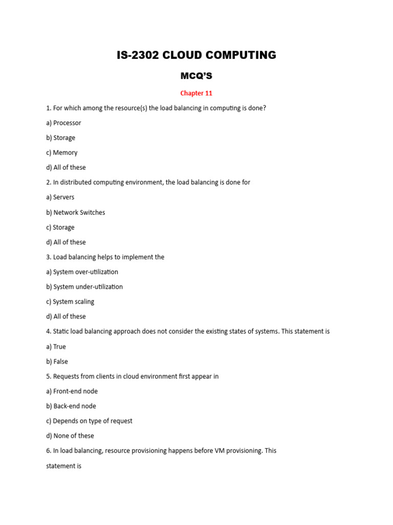 Cloud Computing MCQ Quiz2 | PDF