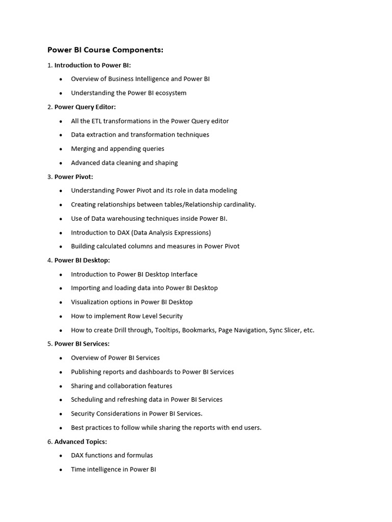 Power BI Course Components | PDF