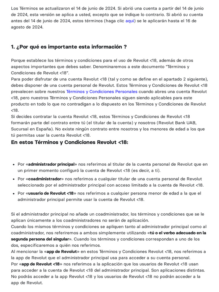 T Rminos y Condiciones de Revolut 18 d2bd1673 1.1.0 1718363665 Es | PDF