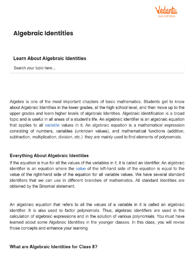 Algebraic Identities | PDF