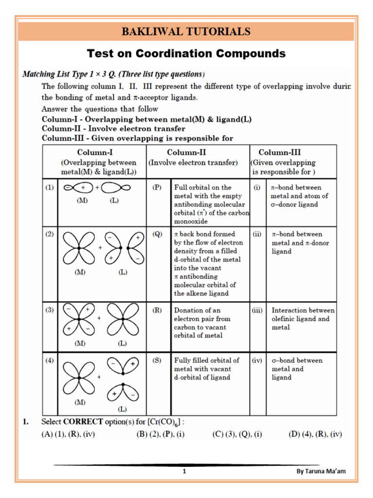 Test On Coordination Compounds 1 | PDF