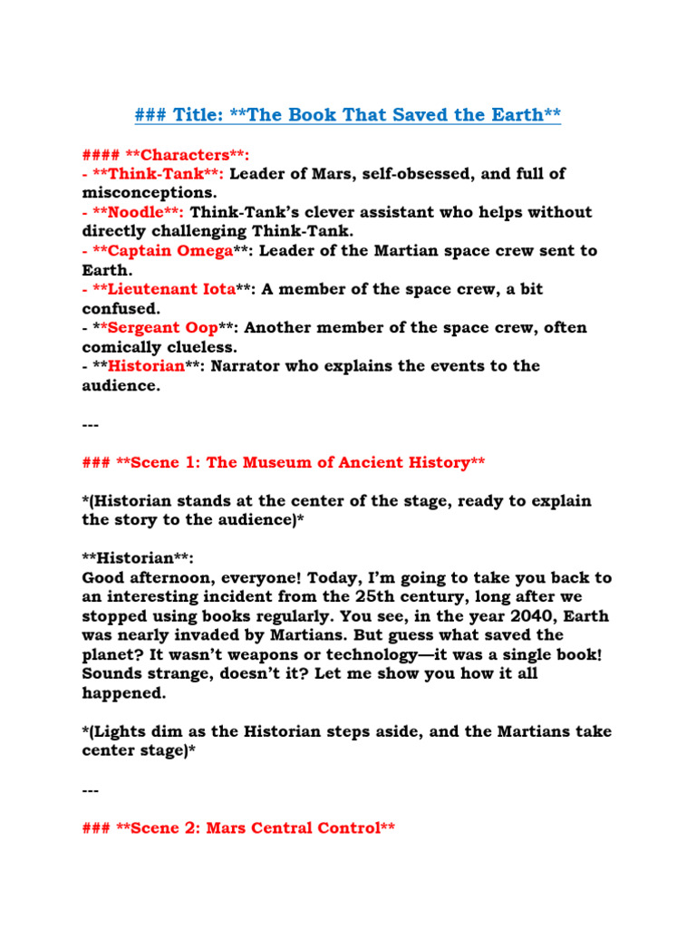 The Book That Saved The Earth Skit Class 10 English | PDF