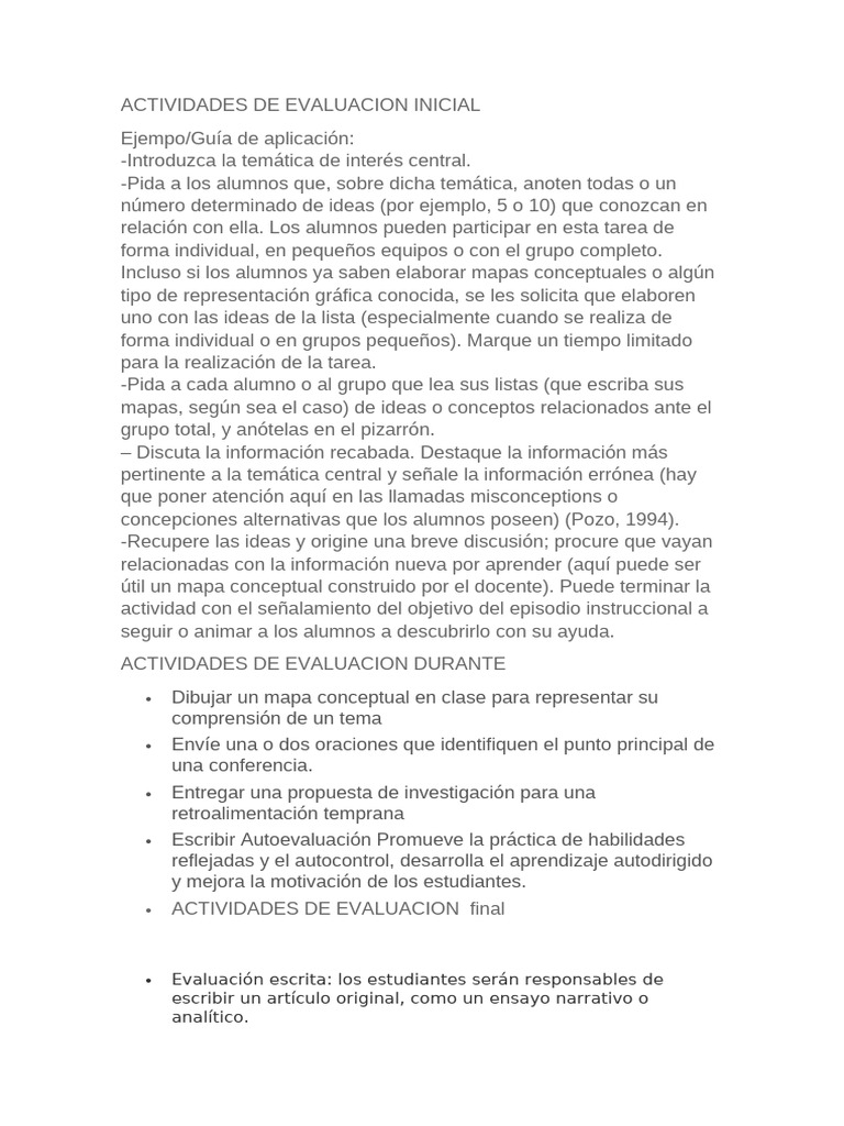 Actividades de Evaluacion Inicial | PDF | Evaluación | Ciencia cognitiva
