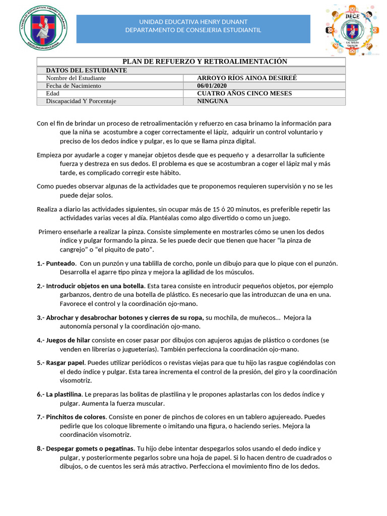 PLAN DE REFUERZO Y RETROALIMENTACIÓN | PDF
