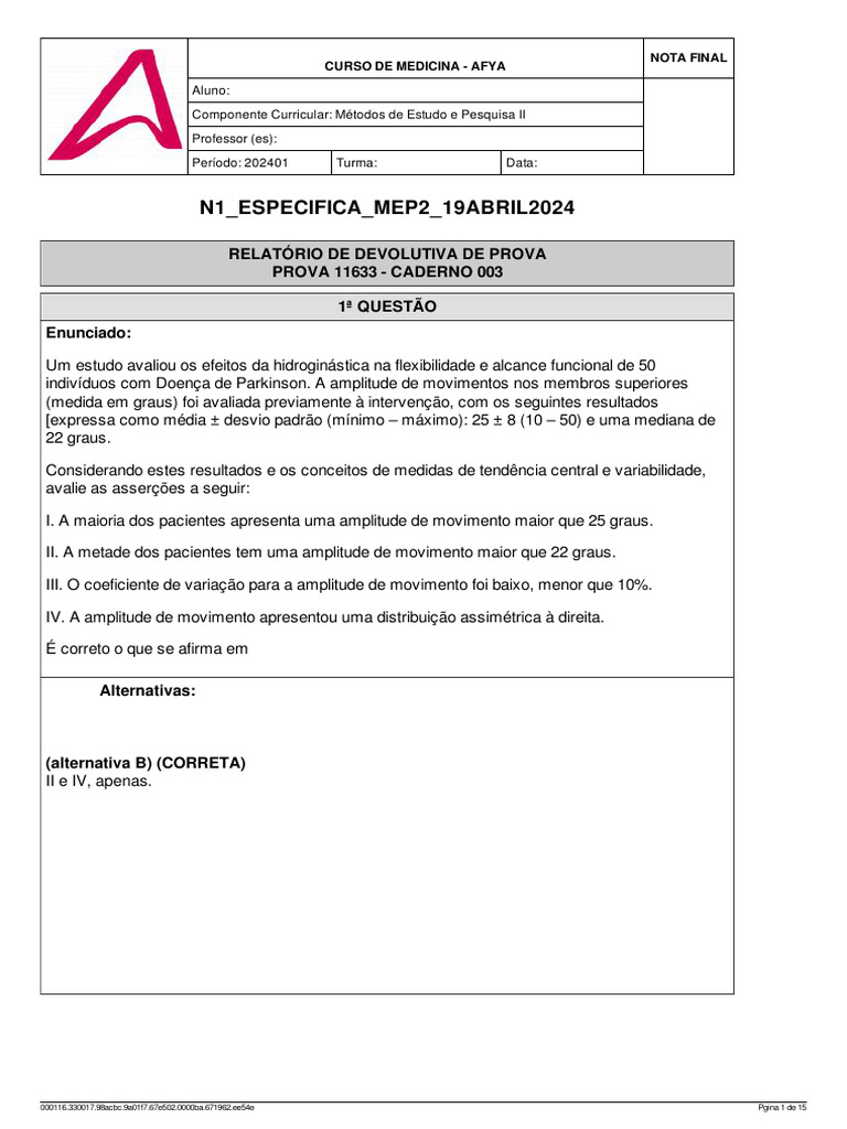 N1 Especifica - Mep 2 - 2024.1 - 19abril - Devolutiva Caderno 3 | PDF