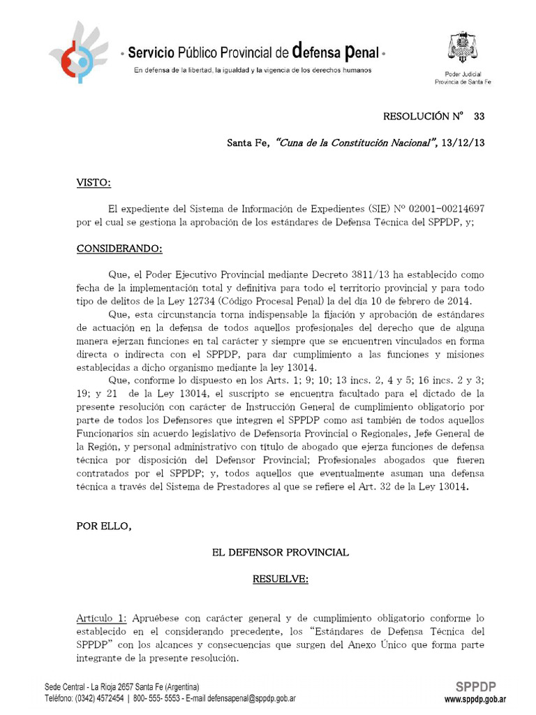 Resolucion-0033P-2013 - Estándares de Defensa Técnica | PDF