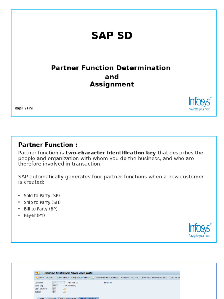 Partner Function Determination and Assignment | PDF