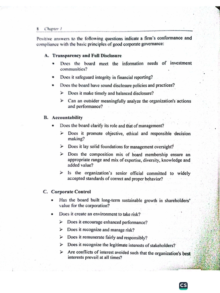 Basic Principles of Good Corporate Governance | PDF