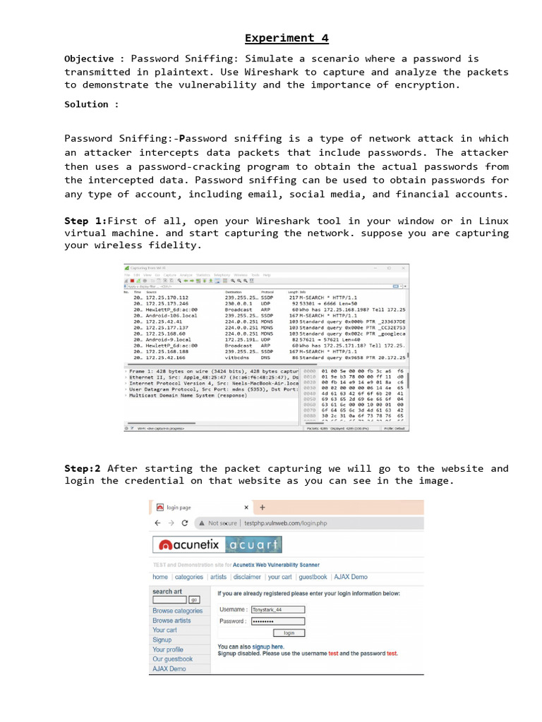 Password Sniffing using WireShark | PDF