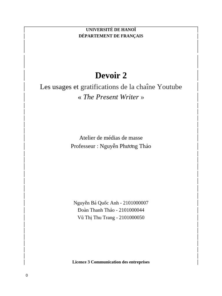 Devoir 2 Médias de Masse - The Present Writer - Final | PDF