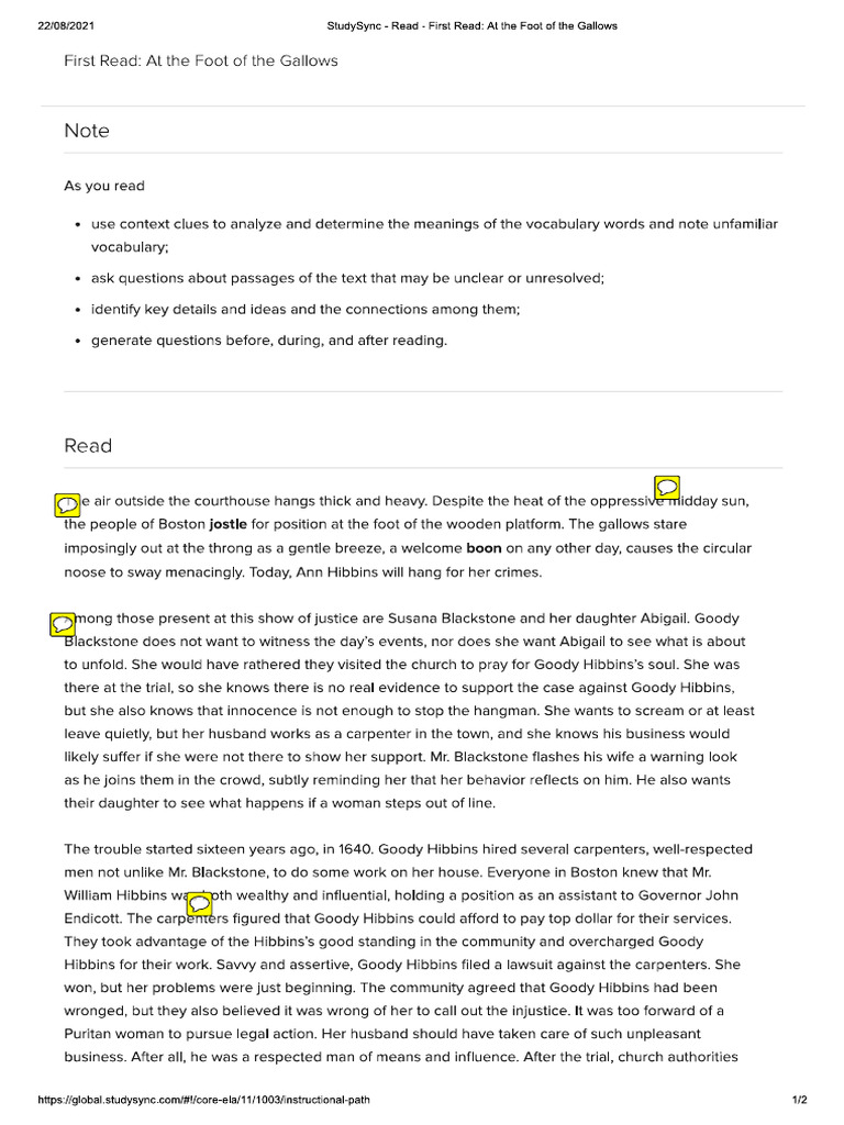 Study Sync Selection 1, Unit 1 Annotated-1 | PDF