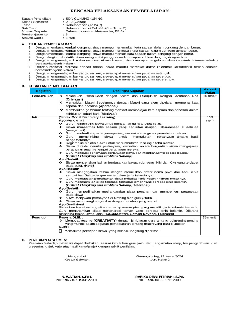 Fix RPP Rafika Tema 7 Sub 2 PB 3 | PDF