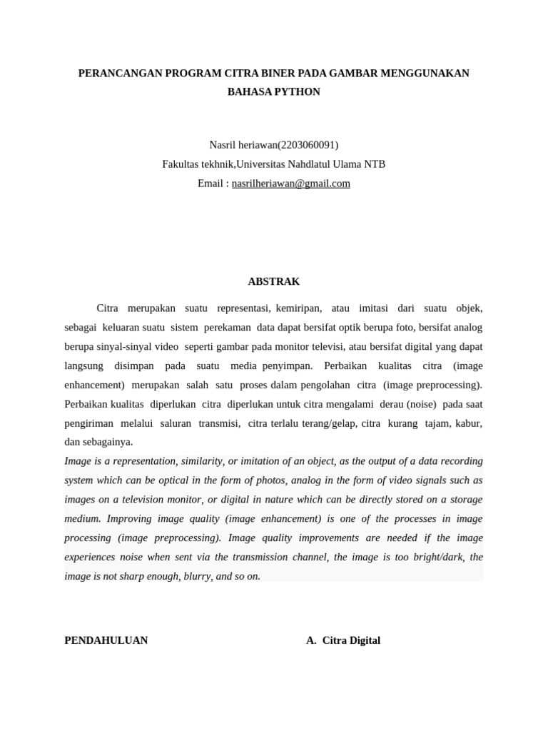 Perancangan Program Citra Biner Pada Gambar Menggunakan Bahasa Python | PDF