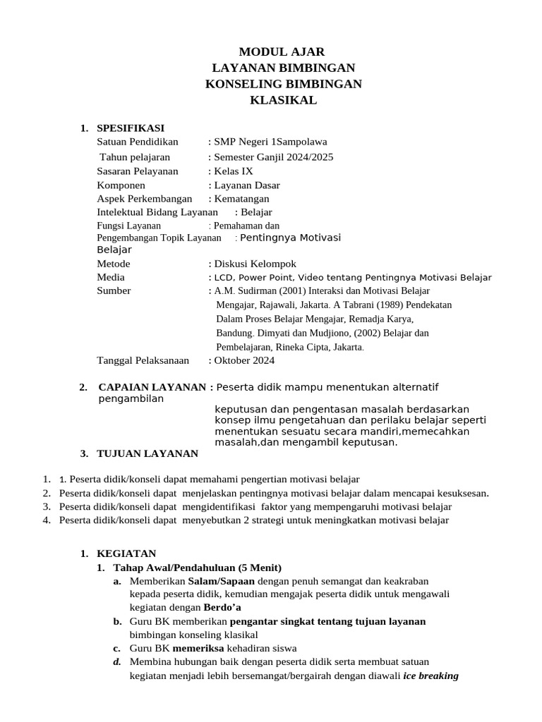 Modul Ajar Layanan Bimbingan Dan Konseling | PDF | Karier & Perkembangan