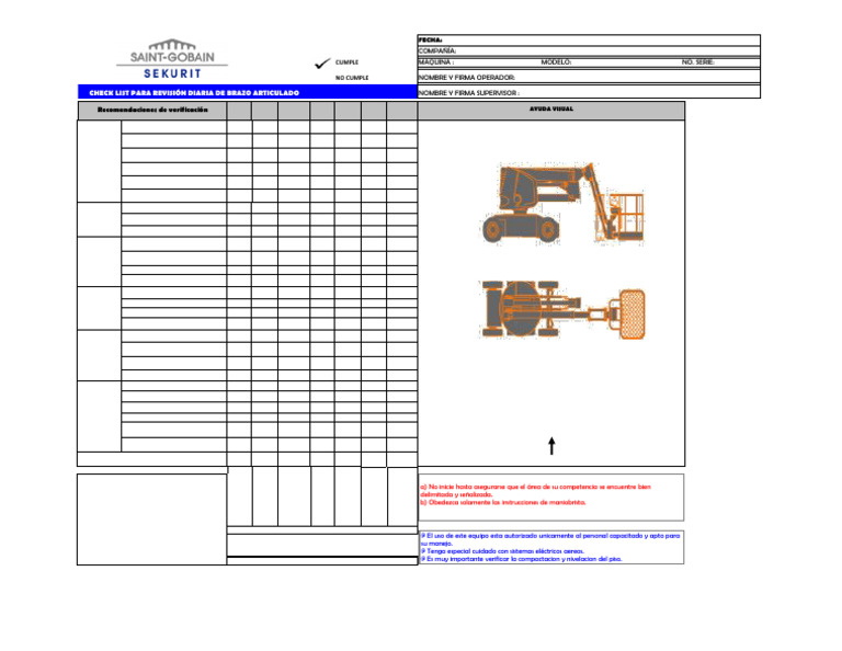 Check List Brazo Articulado y Elevacion | PDF