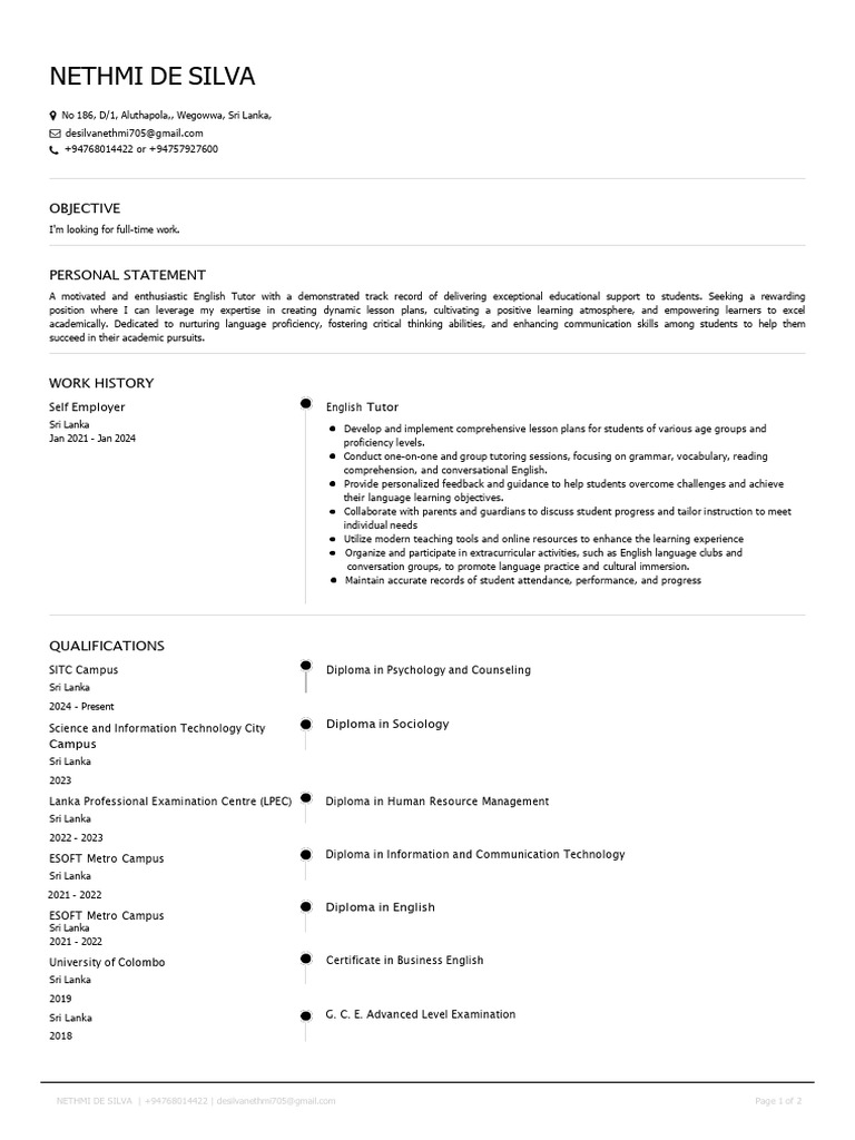 Nethmi de Silva - CV | PDF