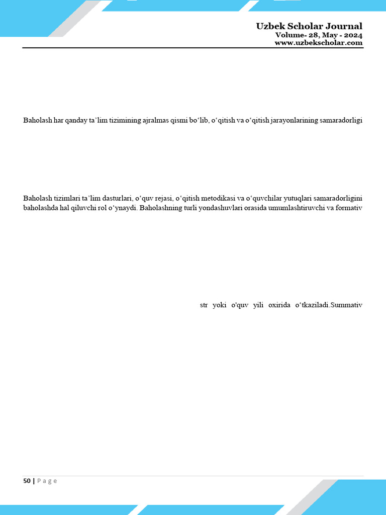 Summativ Va Formativ Baholash Tizimi: Annotatsiya | PDF