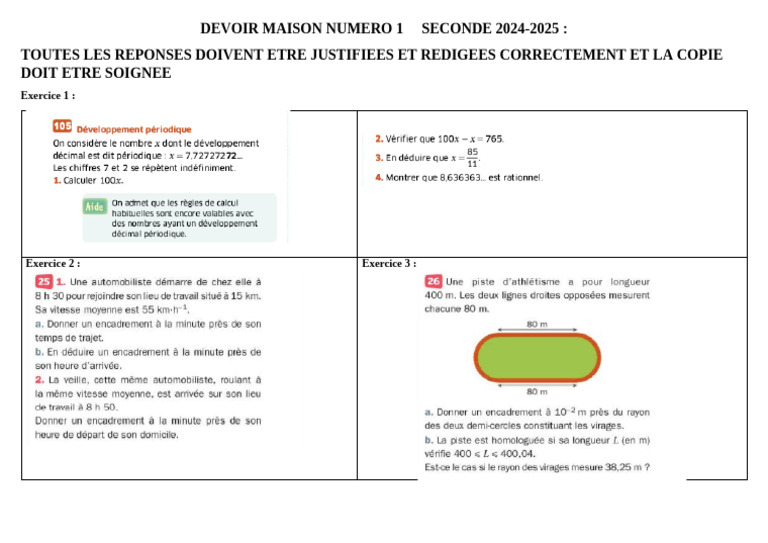 Devoir Maison Numero 1 Seconde 2024-2025 | PDF