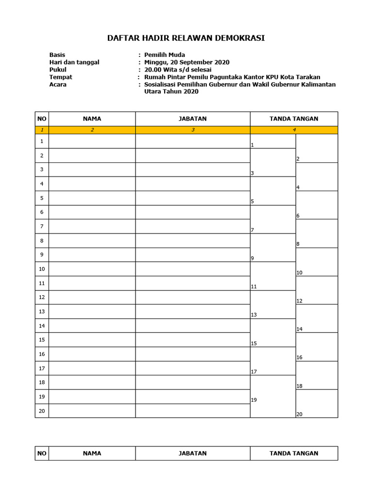 Format Daftar Hadir Relawan | PDF