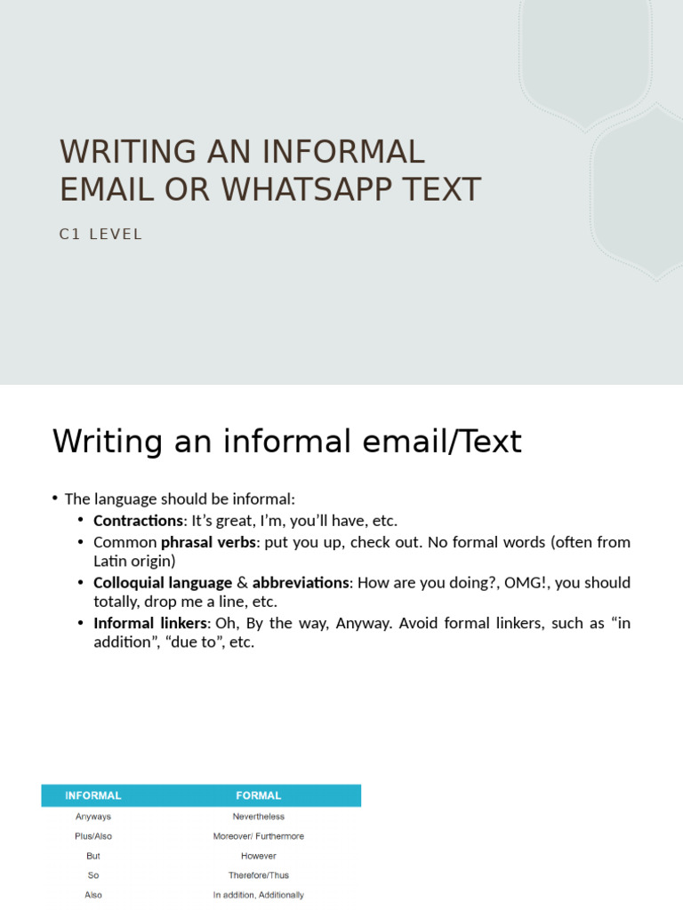 Informal Email and Texts Writing C1 | PDF