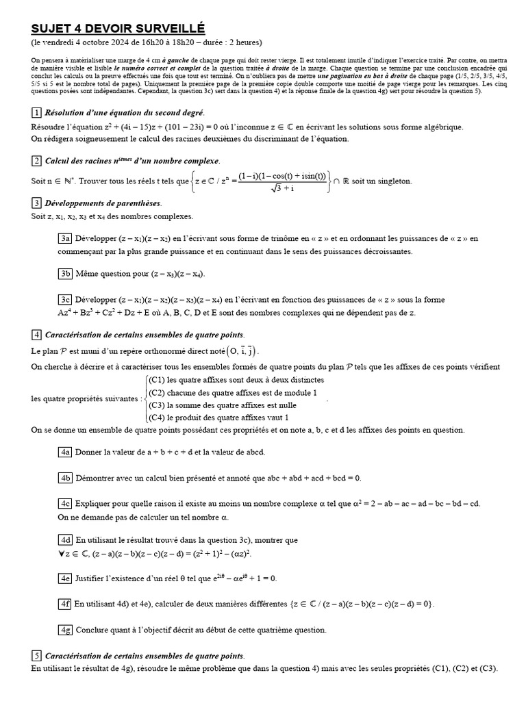 Sujet 4 Devoir Surveillé: Résolution D'une Équation Du Second Degré | PDF
