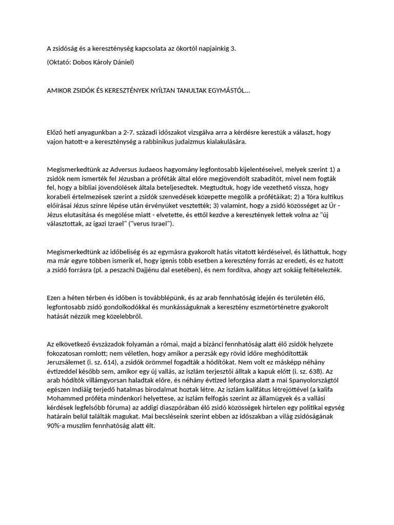 A Zsidóság És A Kereszténység Kapcsolata Az Ókortól Napjainkig 3 | PDF