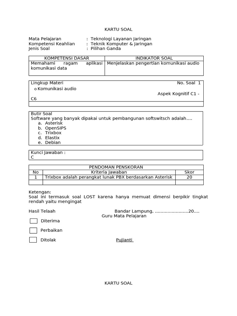 Kartu Soal TLJ kls XI | PDF