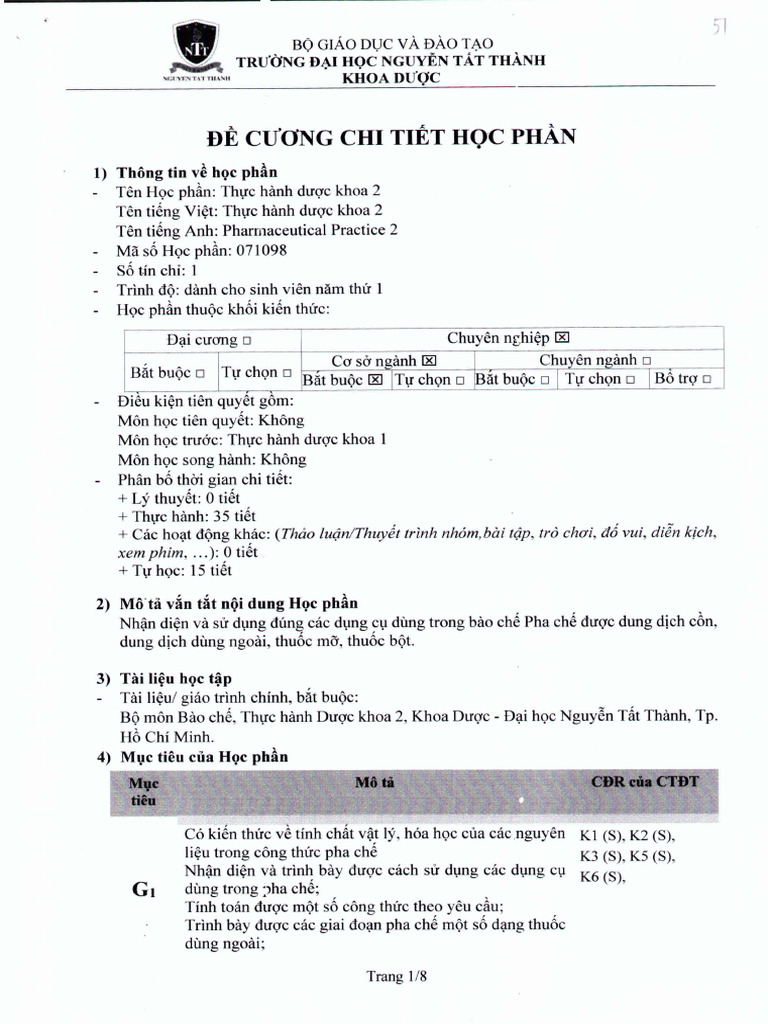 Cuong Chi Tiet Hoc Phan: Bo Grao | PDF