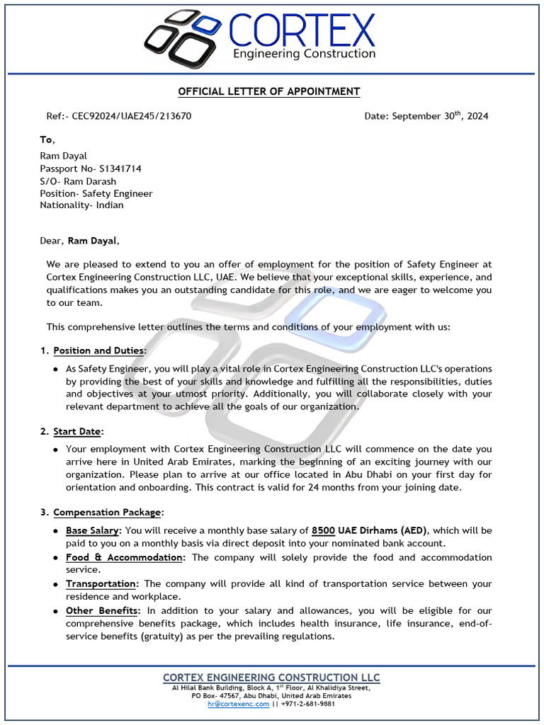 Ram Dayal - Official Letter of Appointment | PDF