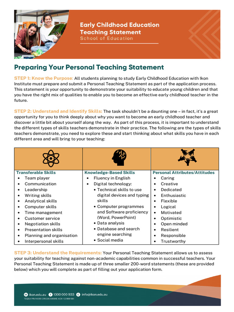 ECE Preparing Your Personal Teaching Statement Fact Sheet | PDF