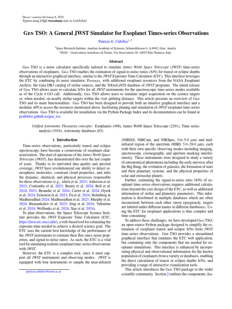 Gen TSO: A General JWST Simulator For Exoplanet Times-Series ...