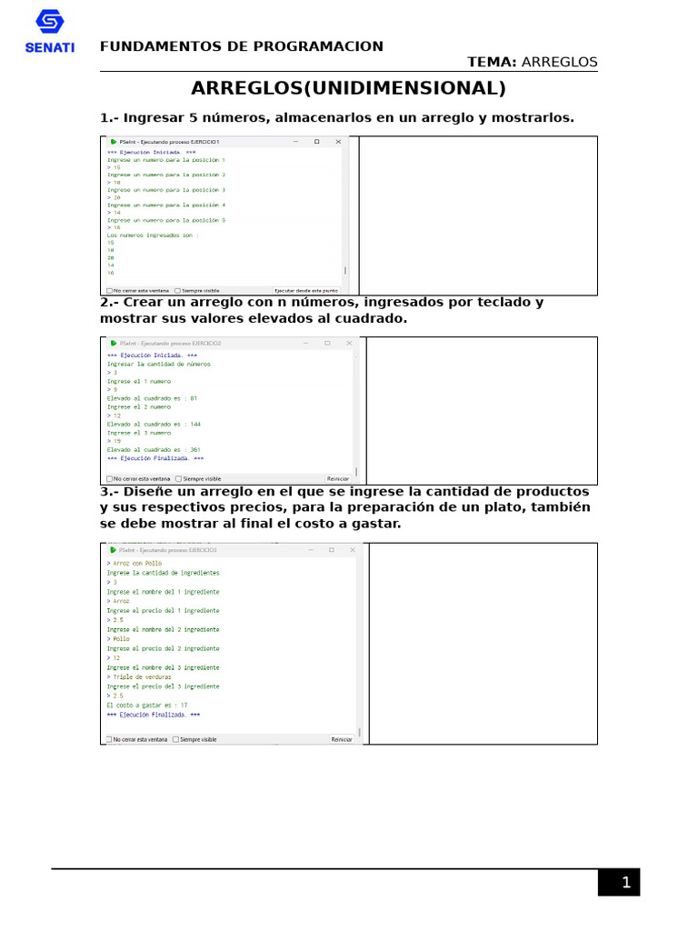 EJEMPLOS ALGORITMOS ARREGLOS | PDF