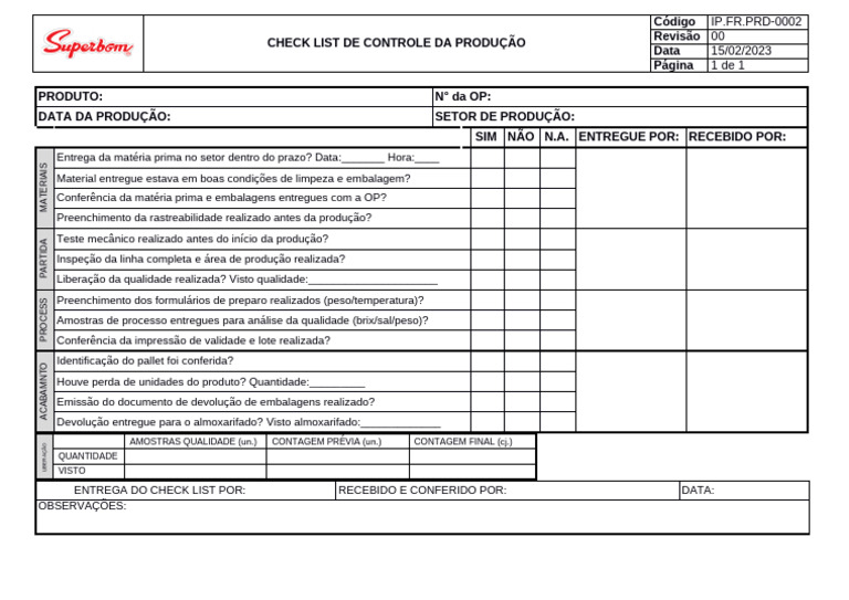Chek List de Produção | PDF