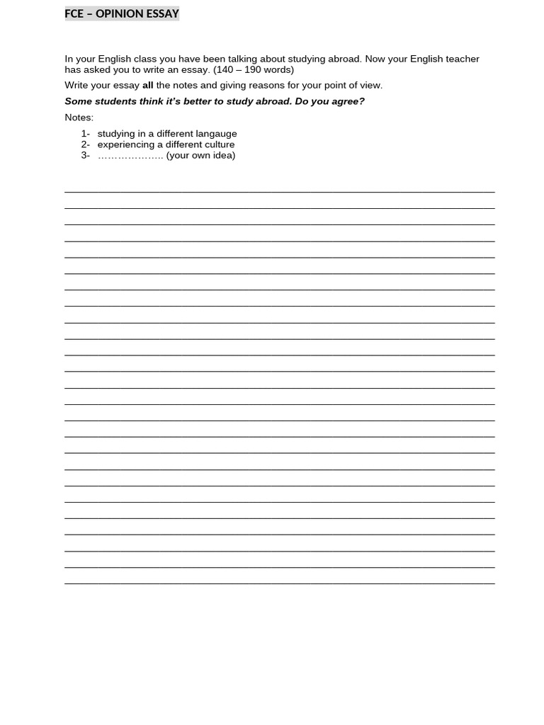 FCE OPINION ESSAY WORKSHEET | PDF