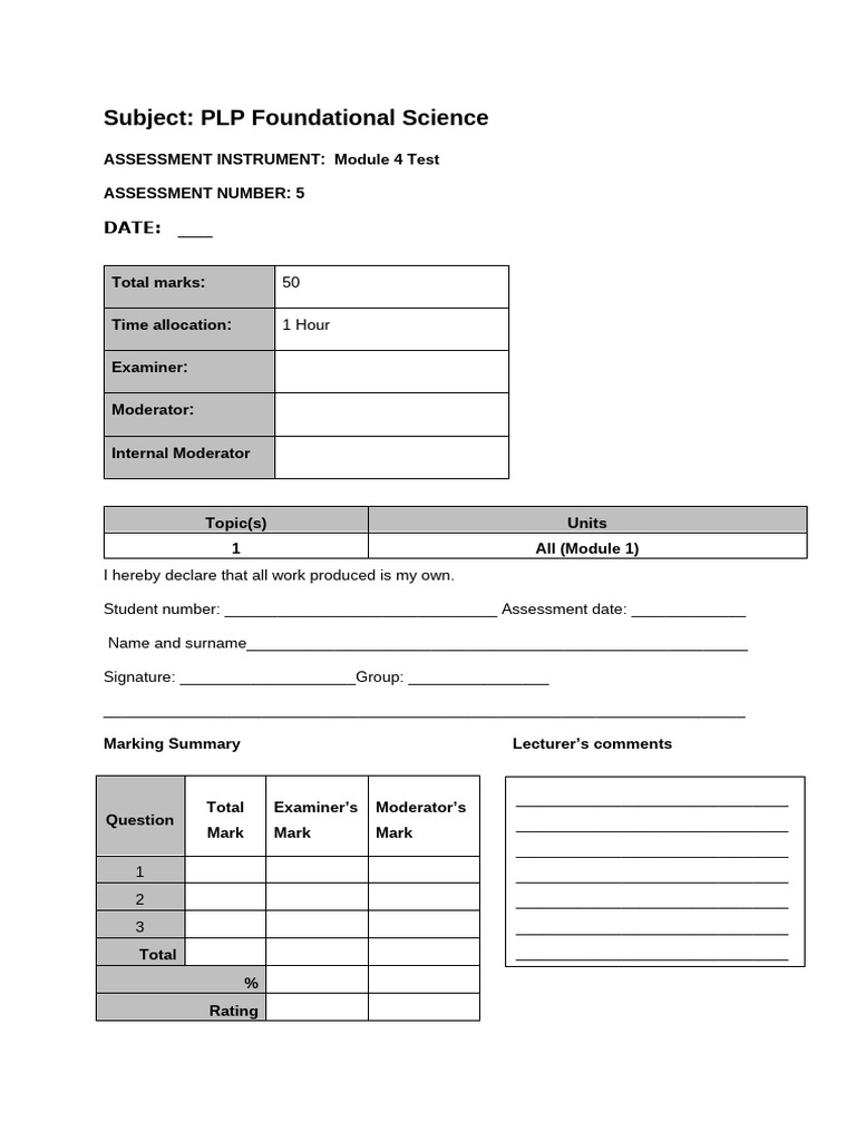 Science - Test 4 - Module 4 - Marking - Guideline - Docxgfgf | PDF