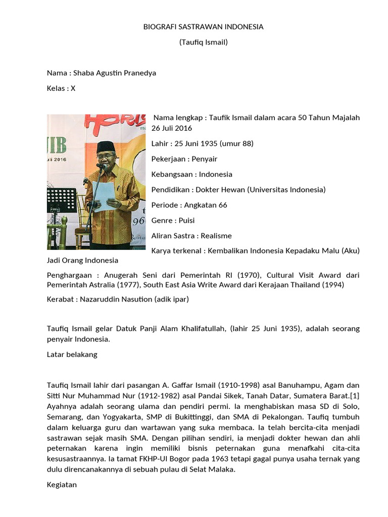 BIOGRAFI SASTRAWAN SE-INDONESIA | PDF