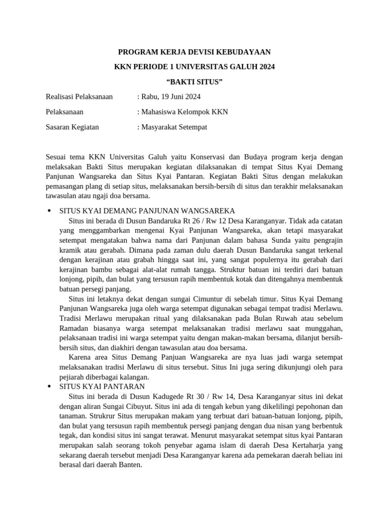 Program Kerja Devisi Kebudayaan | PDF