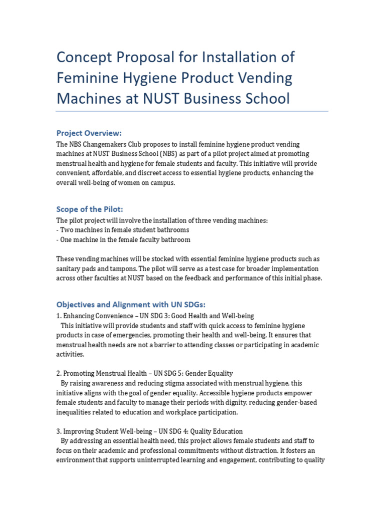 Concept Proposal Feminine Hygiene Vending Machines | PDF | Career ...